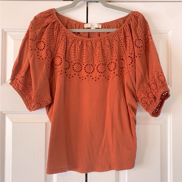 LOFT | Tops | Nwt Loft Rust Red Cotton Puff Sleeve Top With Eyelet Lace ...